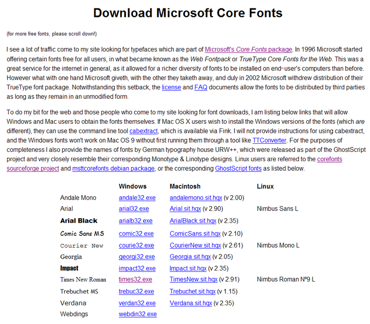 마이크로소프트 기본 폰트 다운로드 Download Microsoft Core Fonts : 네이버 블로그