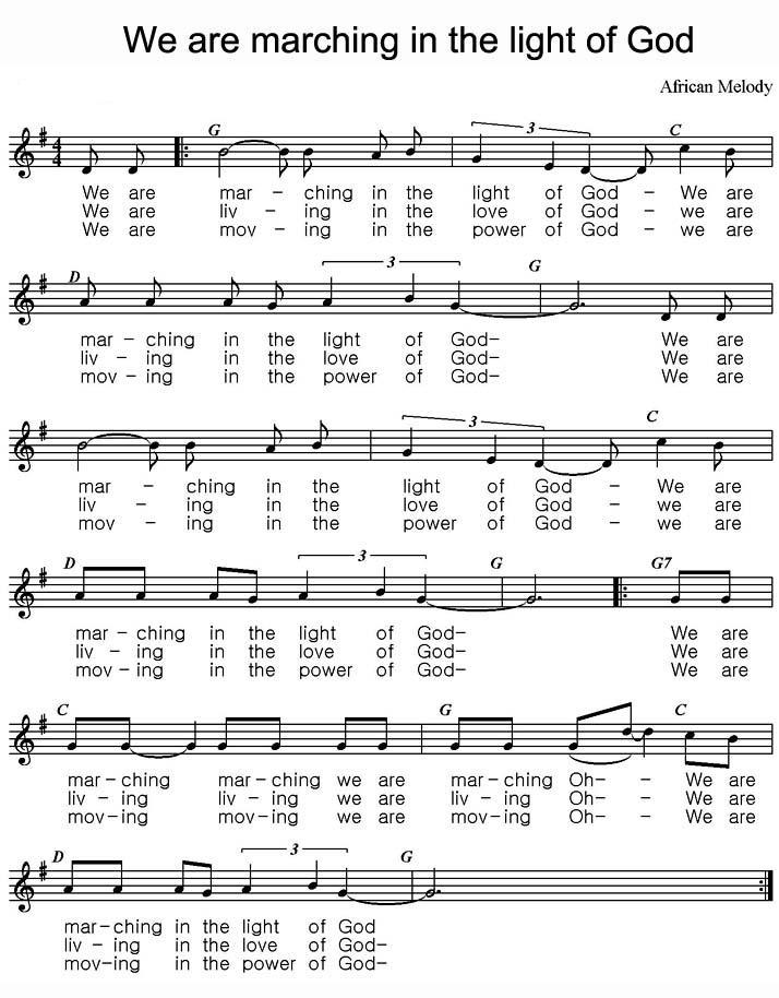 [CCM악보] We are marching in the light of God / 빛되신 주께 나아가리 [남아프리카 멜로디, 영문악보, G키] : 네이버 블로그