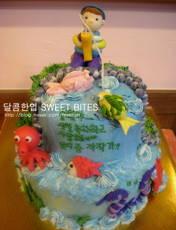 낚시를 좋아하는 남자친구를 위한 생일 케이크 청주 수제케익주문케익남자친구 생일케익청주 달콤한입낚시 케익