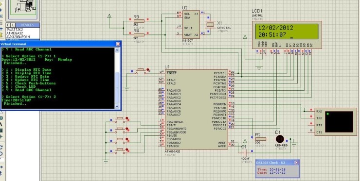 atmega,atmega32, adc,LCD, I2C, SPI, serial RTC , ADC 제어 interfaces (시계 제어, 시리얼 통신을 이용, ADC 입력 체크 ...