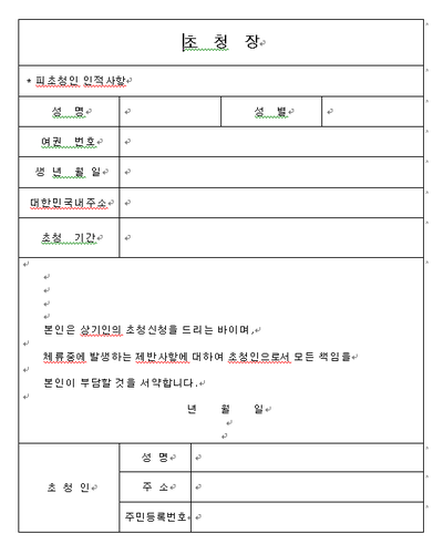 외국인 초청장 양식 신원보증서 양식 사증발급인정 신청서 외국인 초청 네이버 블로그