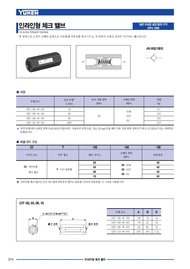 유켄 세원셀론텍 인라인형 체크 밸브 CIT 시리즈 (IN-LINE CHECK VALVE CIT SERIES) : 네이버 블로그