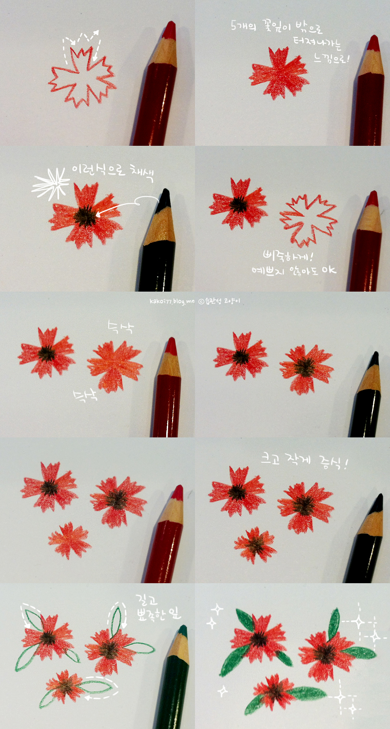 손그림 일러스트 봄꽃 색연필 일러스트 그리기 ② 개나리 패랭이꽃 네이버 블로그