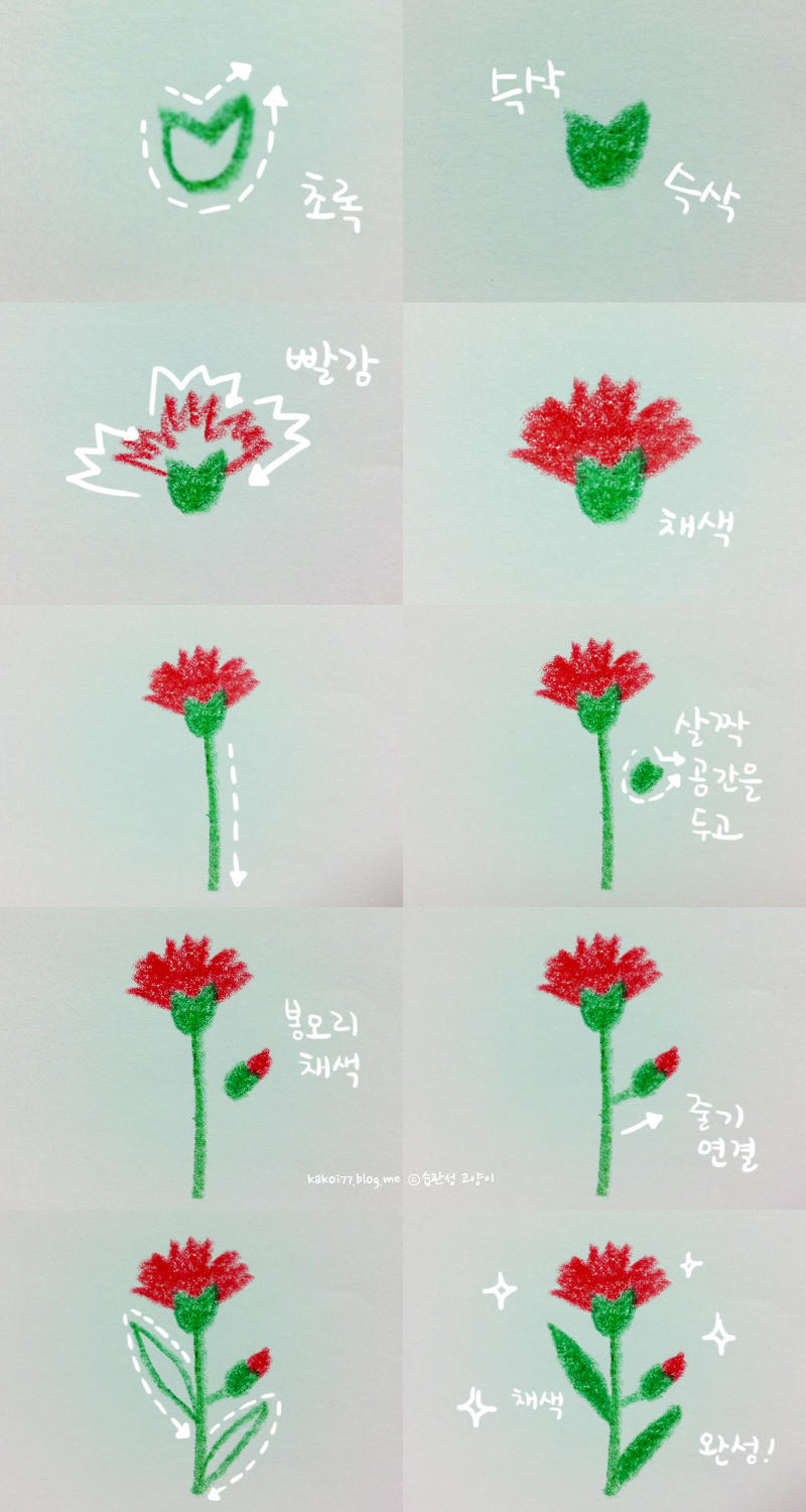 손그림 일러스트 카네이션 그리기 어버이날 스승의 날 카드 그리기 ① 네이버 블로그