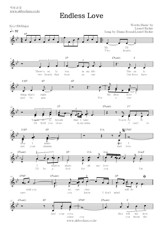 $$Diana Ross&Lionel Richie-Endless Love악보, Diana Ross&Lionel Richie악보 ...