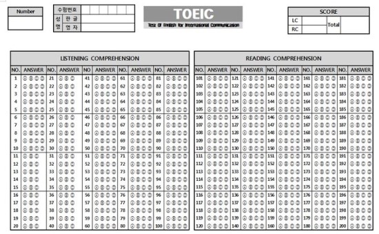 토익 OMR 답안지 : 네이버 블로그