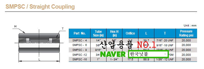 비엠티 superlok SMPSC(Straight Coupling) 락피팅 규격 및 단가표 : 네이버 블로그