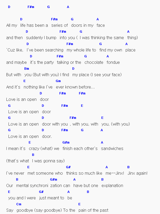 [겨울왕국] Love is an open door 코드,악보 : 네이버 블로그