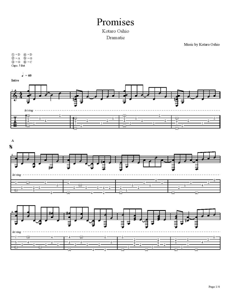 Promises _ Kotaro Oshio 코타로 오시오 기타프로 악보 : 네이버 블로그