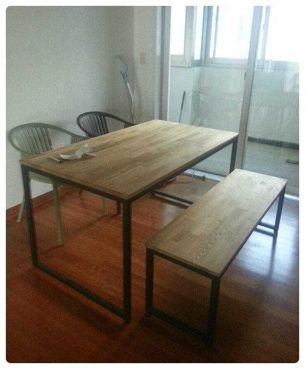 에쉬집성목 테이블and벤치 안나아일랜드 철제식탁 원목철제책상 서재형거실 철제프레임제작 주문제작가구 맞춤테이블 네이버 블로그