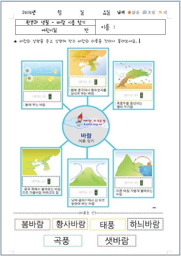 공기가 필요한 물건맑은공기작은책바람을 만드는 물건 바람이름알기 활동지 자료지 네이버 블로그