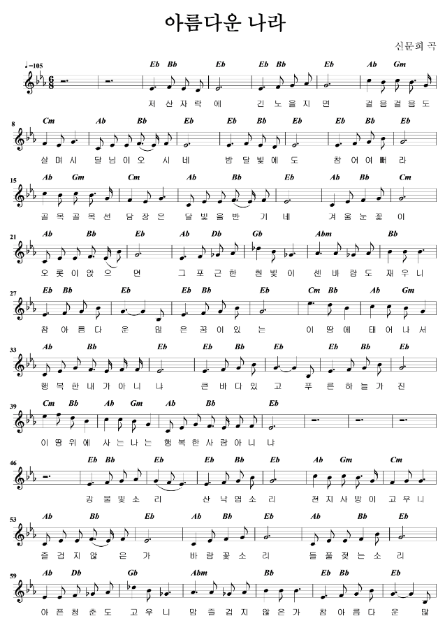 아름다운나라 악보 : 네이버 블로그