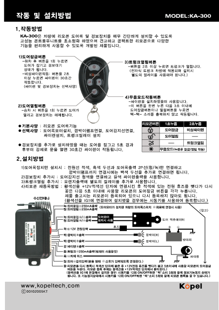 코펠테크 KA300 / KA300S / XT-700 단순도어 경보기 사용설명서 : 네이버 블로그