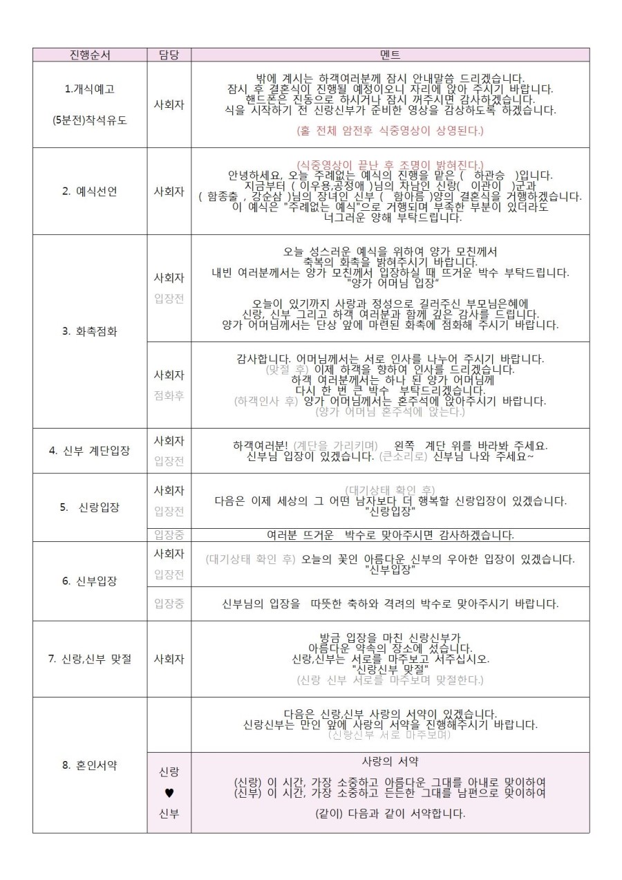 주례없는결혼식 식순 대본과팁 네이버 블로그