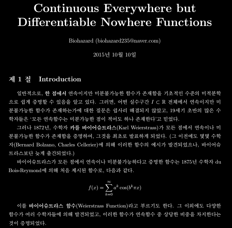 모든 점에서 연속이지만 미분불가능한 함수(Continuous Everywhere but Differentiable Nowhere ...