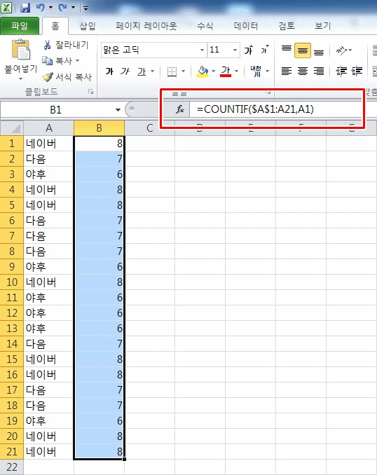 엑셀 countif(카운트이프)함수 간단하게 사용하는방법 : 네이버 블로그