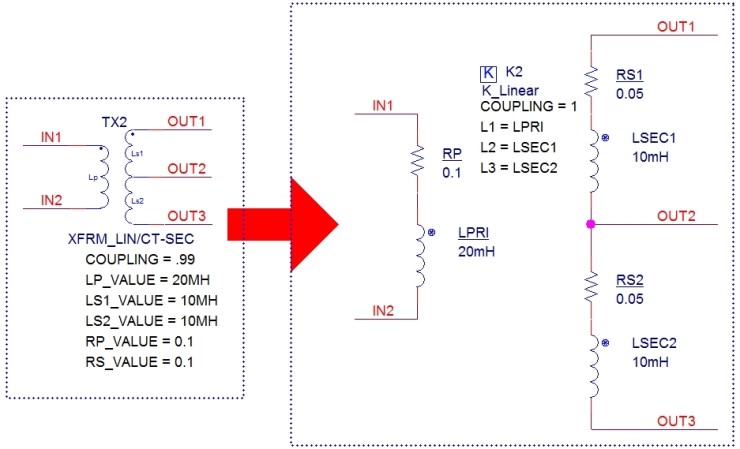 선형 변압기 모델(XFRM_LINEAR, XFRM_LIN/CT-PRI, XFRM_LIN/CT-SEC, XFRM_LIN/CT ...