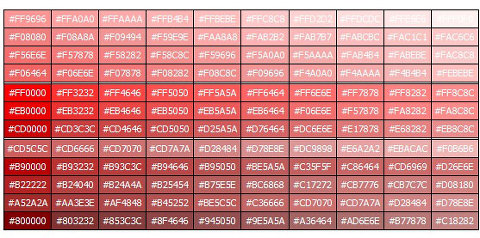 분홍색/빨간색/파란색/노란색/보라색 색상표 : 네이버 블로그