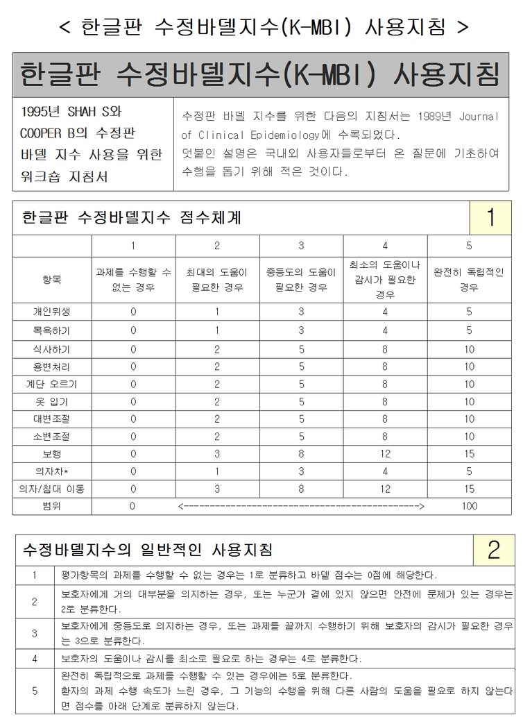 국가장애인 뇌병변장애 장애등급 판정기준 및 수정바델지수mbi 사용지침 네이버 블로그