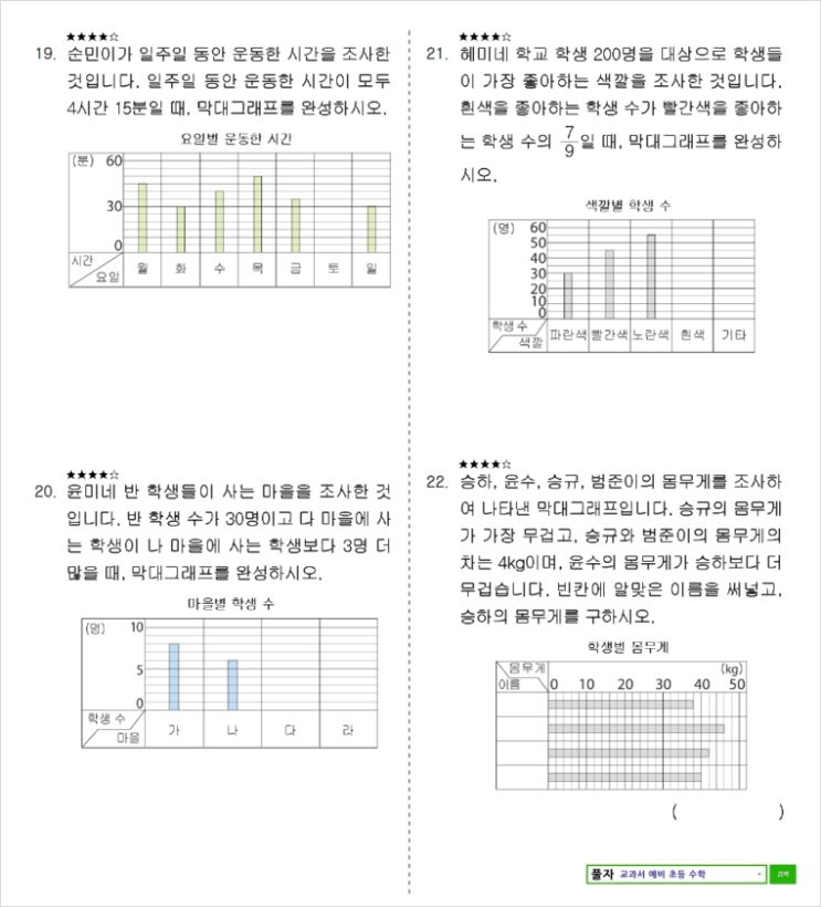 초등 4학년 수학 단원평가 기출문제 초등학교 4학년 수학 1학기 6단원 막대그래프 기출문제 네이버 블로그
