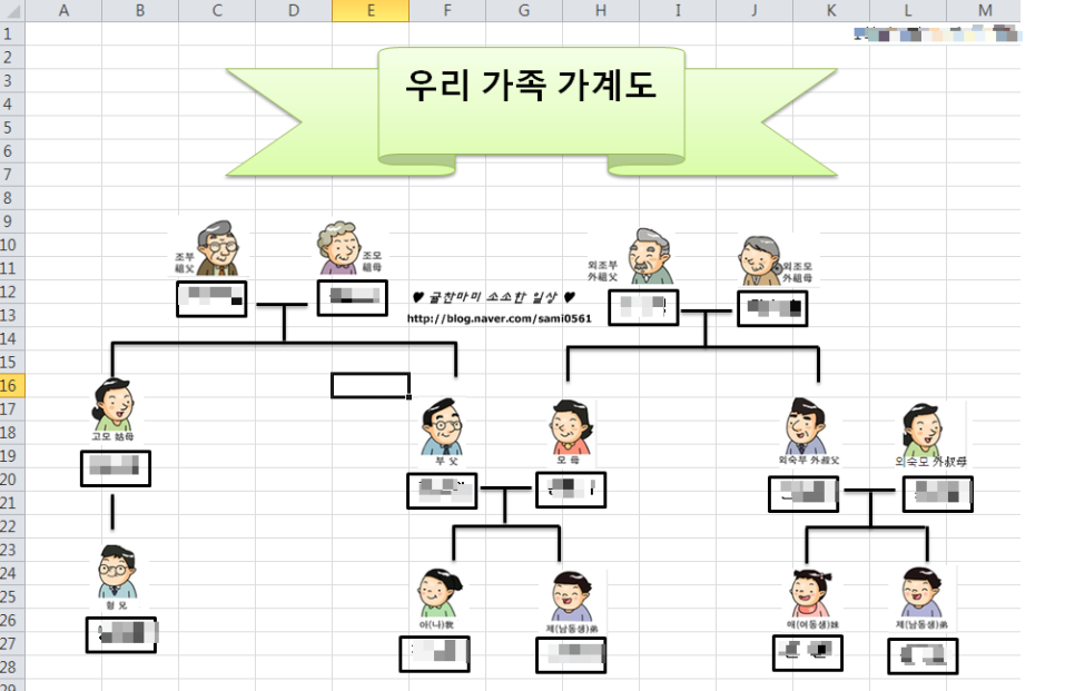 초등숙제 우리 가족 가계도 그리기 네이버 블로그
