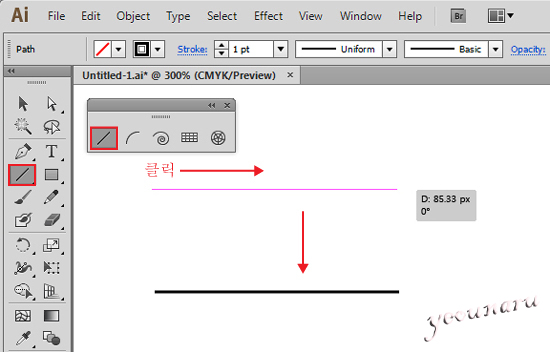 일러스트레이터 스트로크 Stroke 패널 사용설정하기 점선 만들기 새 Profile 만들기 등록하기 위드 툴width Tool로 선 폭두께 조절하기