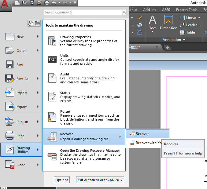 CAD DWG Recover 복구하는 방법 (AUTOCAD 2017) : 네이버 블로그