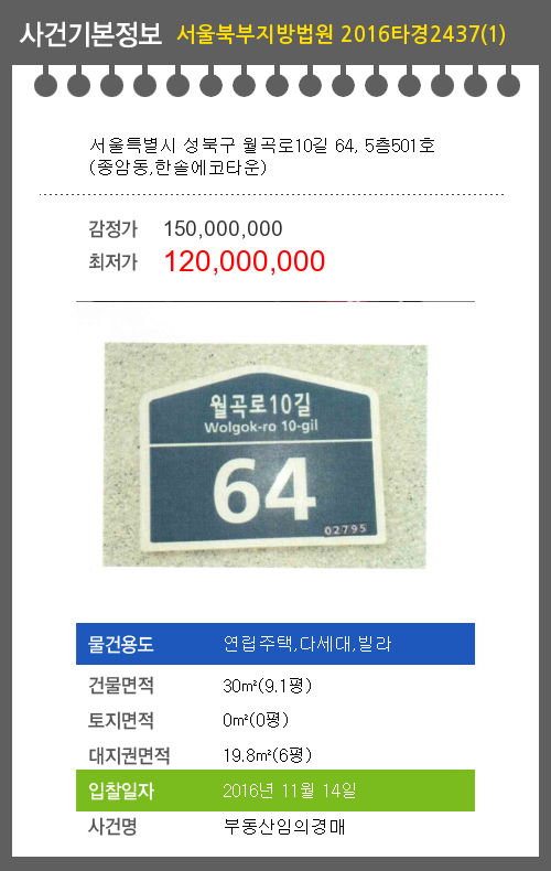 서울성북구빌라다세대주택경매 서울특별시 성북구 월곡로10길 64 5층501호 종암동한솔에코타운 네이버 블로그