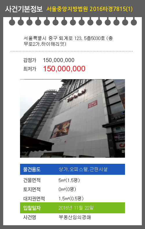 서울 중구 상가 경매물건 조회 서울특별시 중구 퇴계로 123 5층5030호 충무로2가하이해리엇 네이버 블로그