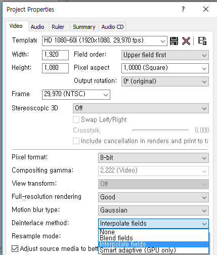 베가스에서 60i 인터레이스 영상을 60p 프로그레시브 영상으로 인코딩 : 네이버 블로그