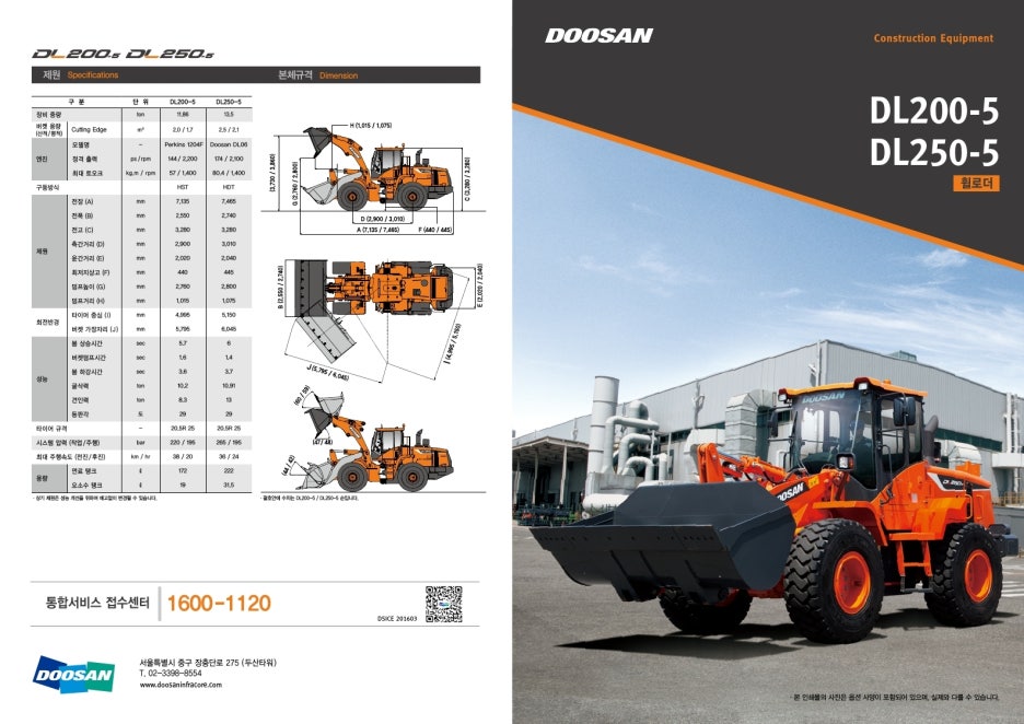 두산휠로더 DL200-5 / DL250-5 제원 카탈로그 : 네이버 블로그