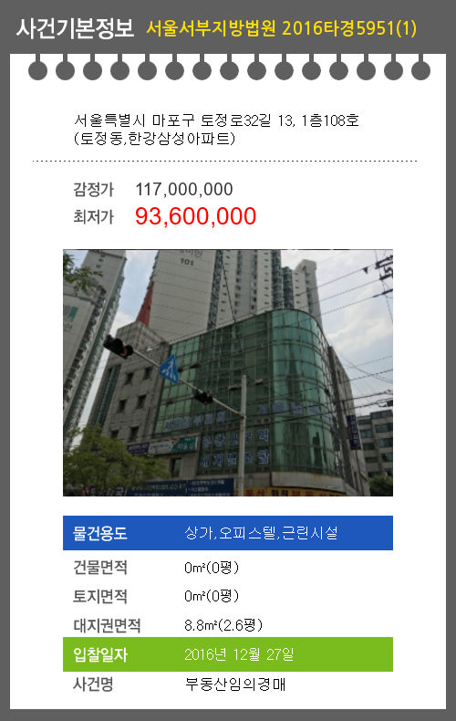 서울마포구상가경매 서울특별시 마포구 토정로32길 13 1층108호 토정동한강삼성아파트 네이버 블로그