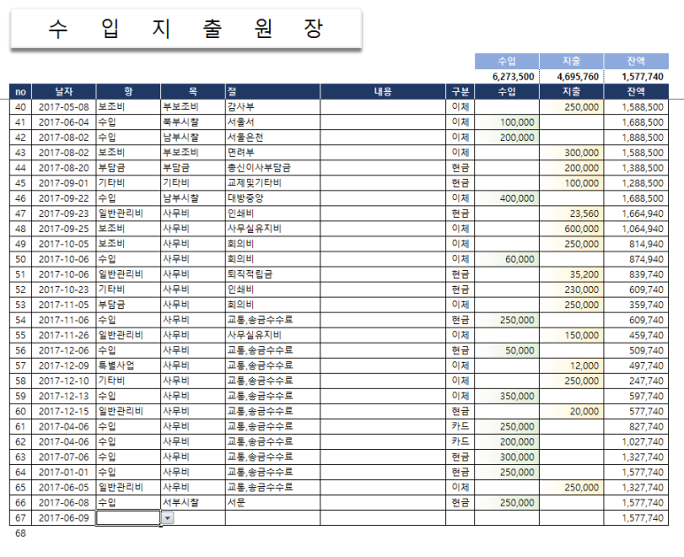 엑셀 회비관리 회비장부 회원관리 네이버 블로그