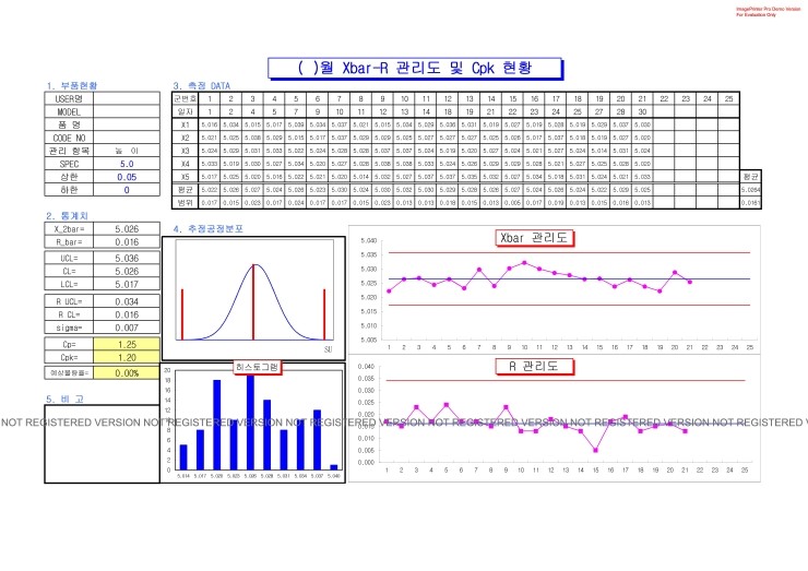 5스타sq인증 Spc공정능력도 Process Capability 히스토그램 X R 관리도 Cpcpk 통계 개별치연속