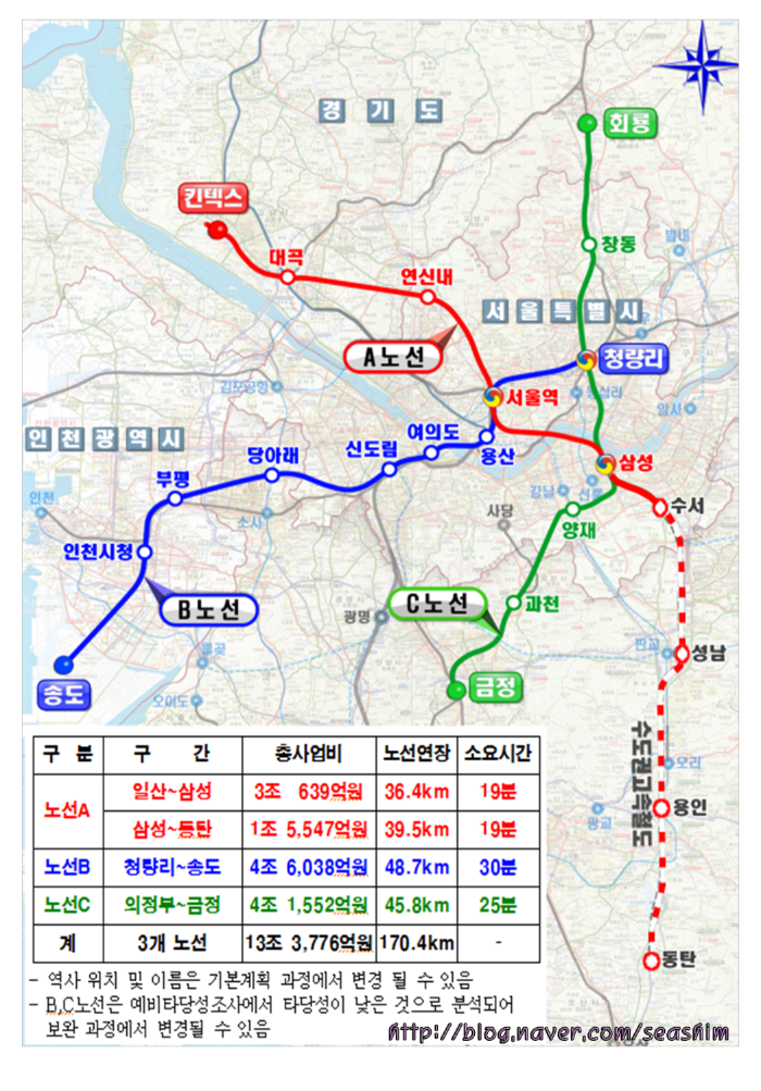 [인천] 송도~청량리GTX B'인천발 KTX '공항철도 노선'(예정)정보 : 네이버 블로그