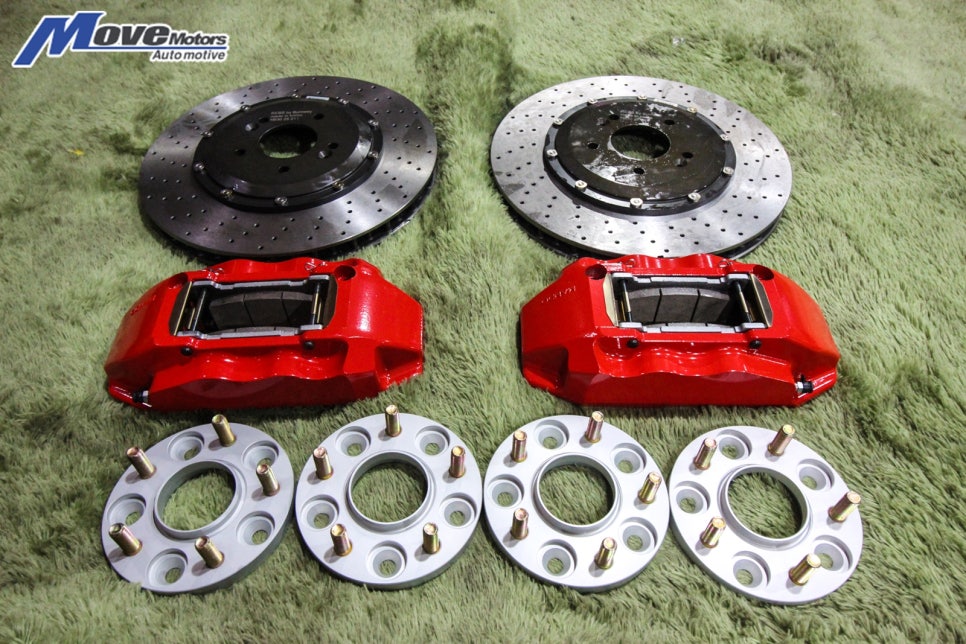 [싼타페DM REBS by 번웨이 타공 디스크 브레이크 튜닝]만도4P캘리퍼 튜닝/부산브레이크튜닝샵/브레이크업글/355mm 타공디스크/브레이크밀림/경량브레이크/부산튜닝샵/무브 ...