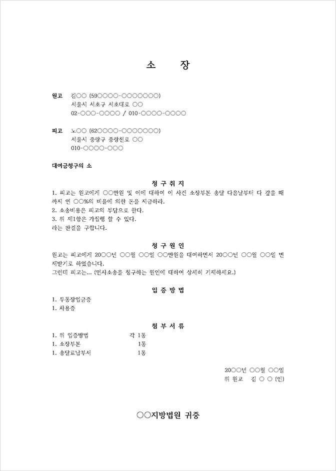 서울 민사전문변호사 민사소송 소장 작성법과 양식 무료배포 네이버 블로그