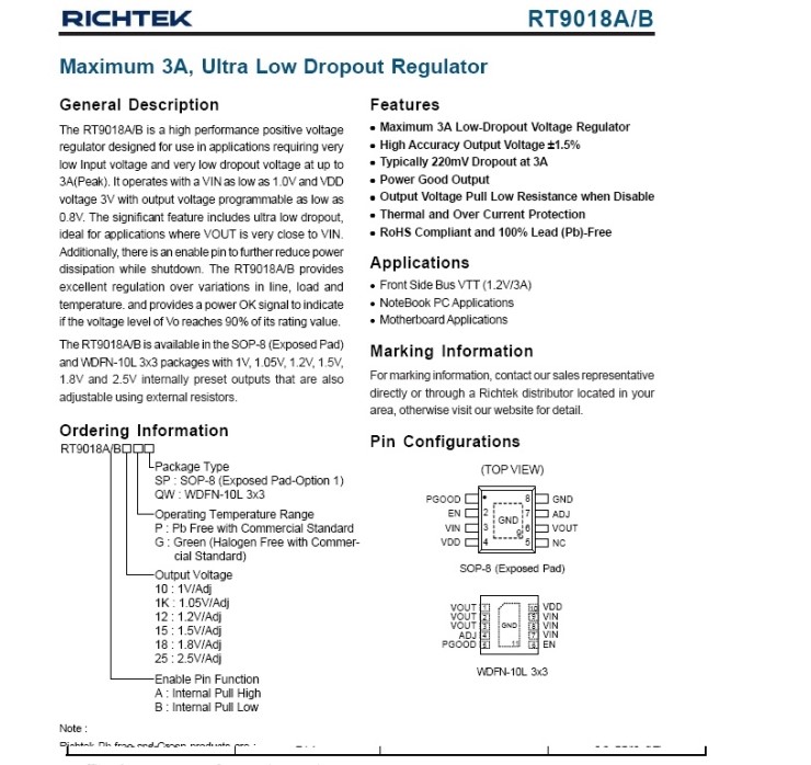 RT9018B SOT8 Maximum 3A, Ultra Low Dropout Regulator : 네이버 블로그
