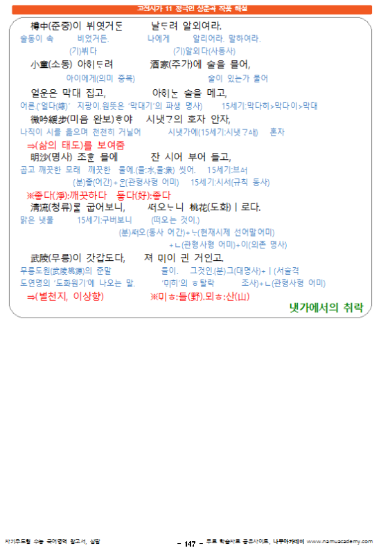 2018학년도 Ebs 수능특강 고전시가 11강 정극인 상춘곡 해석 작품해설 문학 네이버 블로그