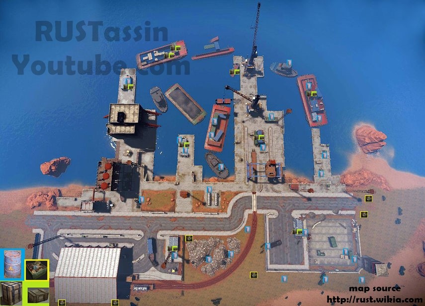 러스트(RUST) 공략 스몰 하버(작은 항구) 상자 드럼통 위치 [Small harbor containers ...