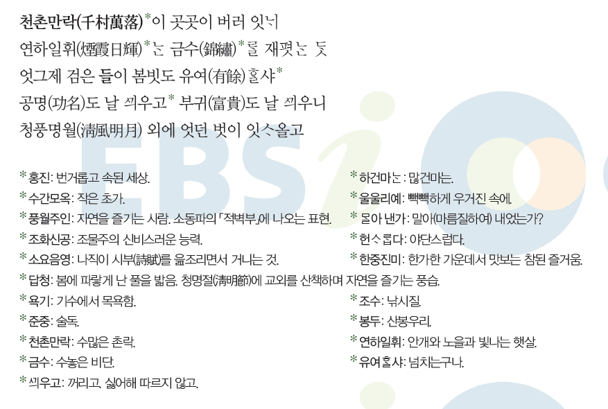2018 수능국어영역 대비 Ebs수능특강 상춘곡 해석 현대어 해설 네이버 블로그