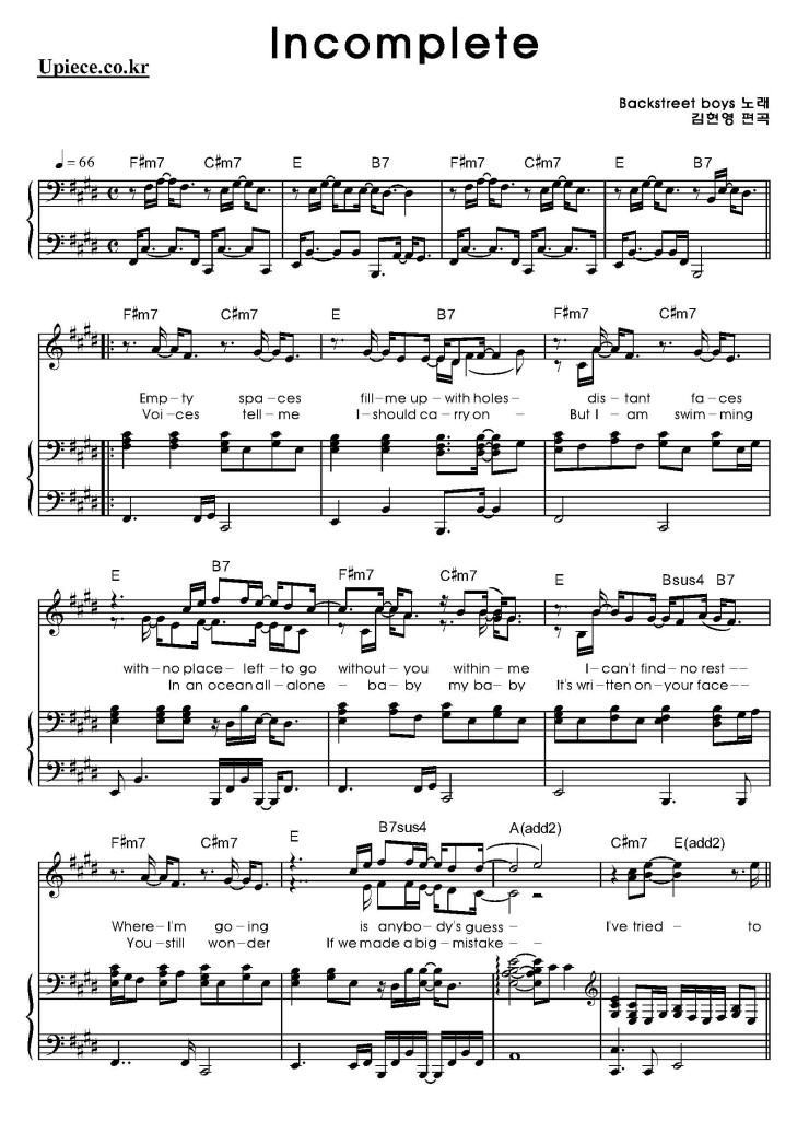 Backstreet boys-Incomplete악보, Backstreet boys악보, Incomplete악보, 코드악보,최신 ...