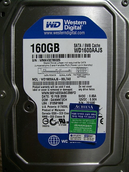 WD1600AAJS-00L7A0 SATA 160GB 웬디 사타하드디스크 3.5인치 WD(Western Digital) SATA ...