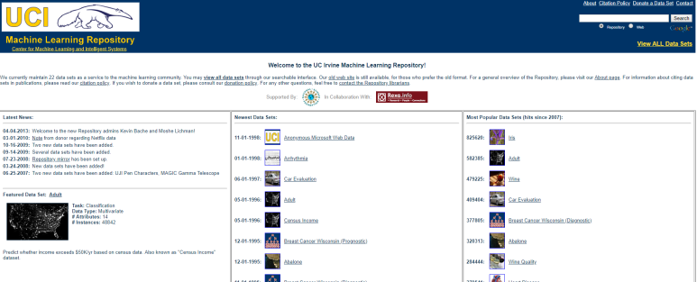 머신 러닝용 데이터를 제공하는 사이트 - UCI Machine Learning Repository : 네이버 블로그
