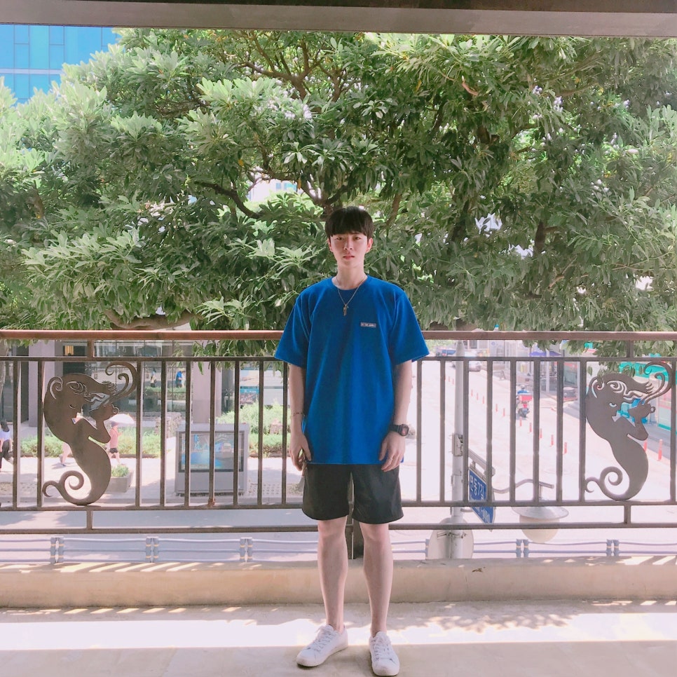 투에프로우 파란 티셔츠 남자 데일리룩 코디 네이버 블로그