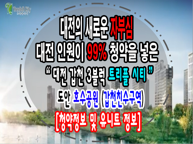 분양정보 대전 갑천 3블럭 트리플시티 도안 호수공원갑천친수구역 추가적인 청약정보 및 모델하우스 유니트 사진 추가 첨부