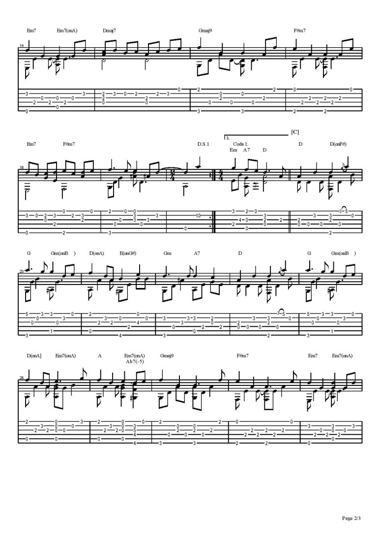 바람의 시 윈드 송 Wind song 악보와 기타프로 타브 악보 재생 영상 Wind song - Fingerstyle ...