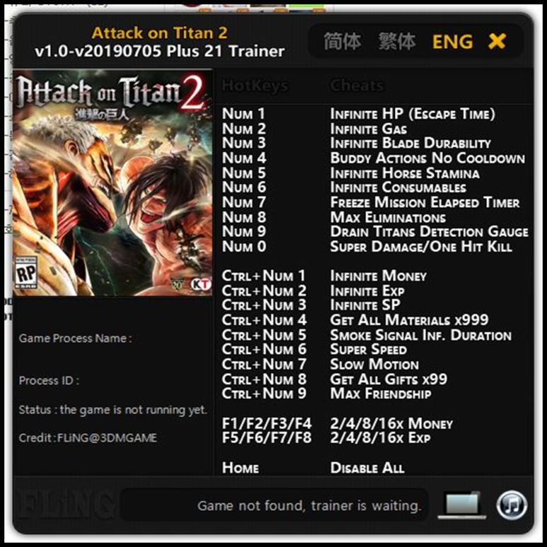 19-07-05 진격의 거인2 트레이너 v1.0 +21 (Attack on Titan 2 Trainer v1.0 +21) 3DM ...