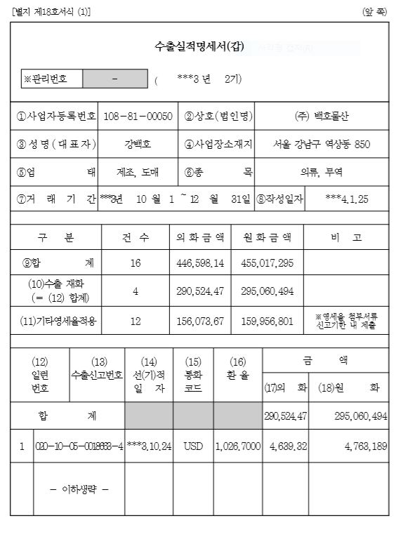 수출실적명세서작성 방법 네이버 블로그