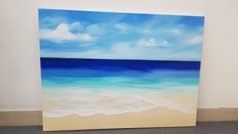 40호캔버스 바다풍경유화 인테리어그림 천안유화작업실 아산그리다화실 취미미술 네이버 블로그
